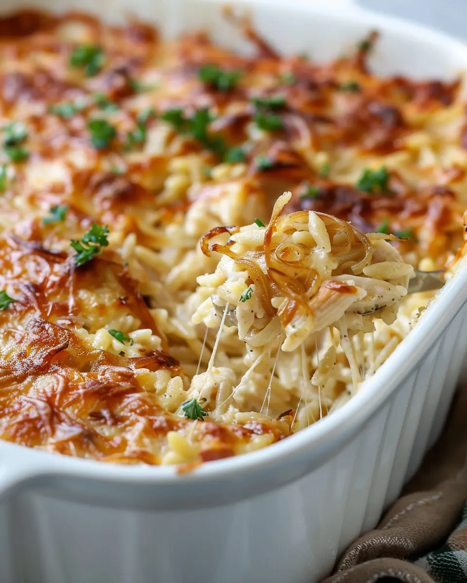 french onion chicken orzo casserole