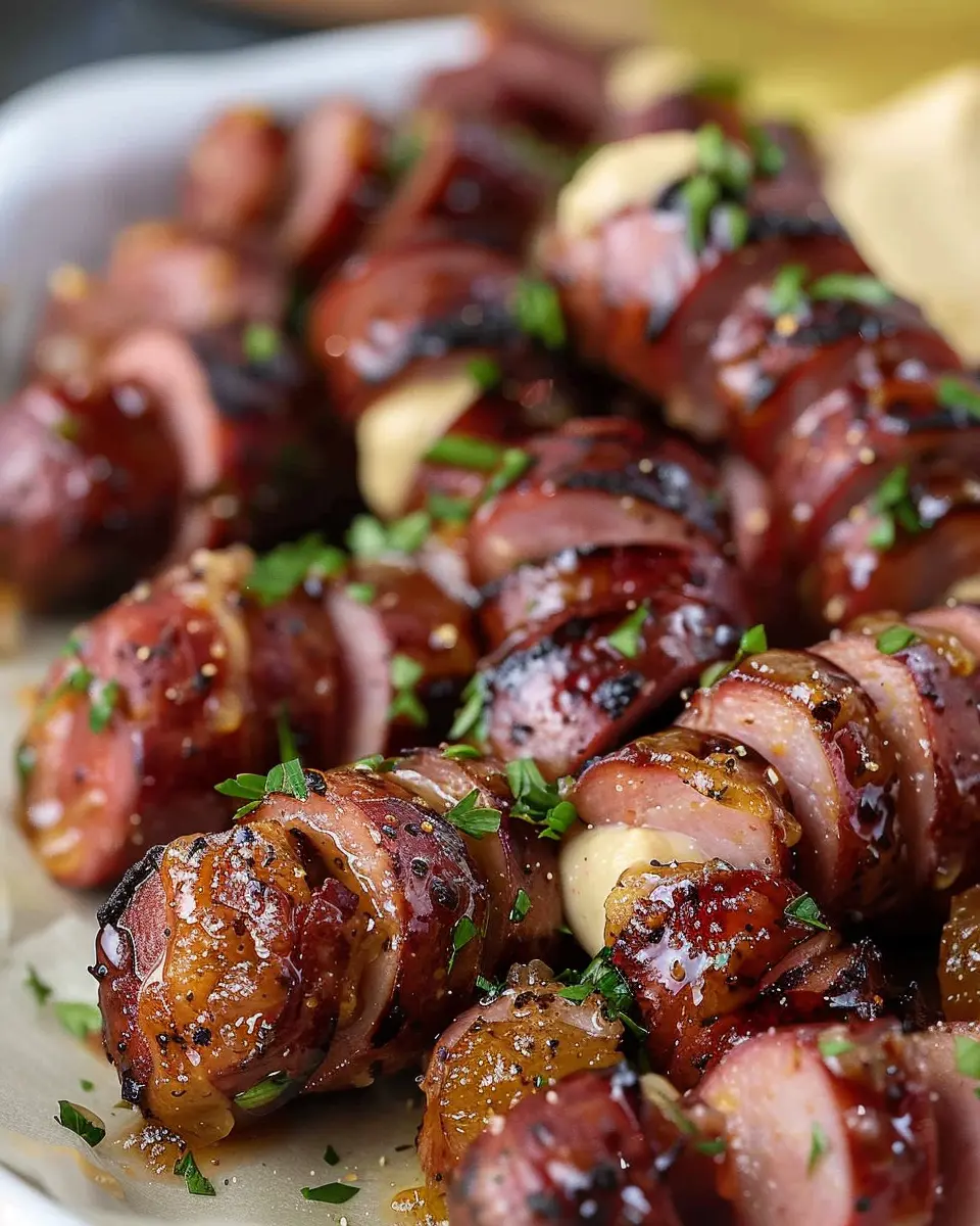 mustard hasselback kielbasa bites